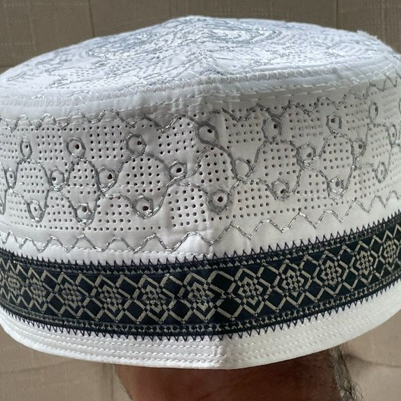 Accessories | Islamic Hat Whiteblack Embroidery Round Cap Topi Muslim ...